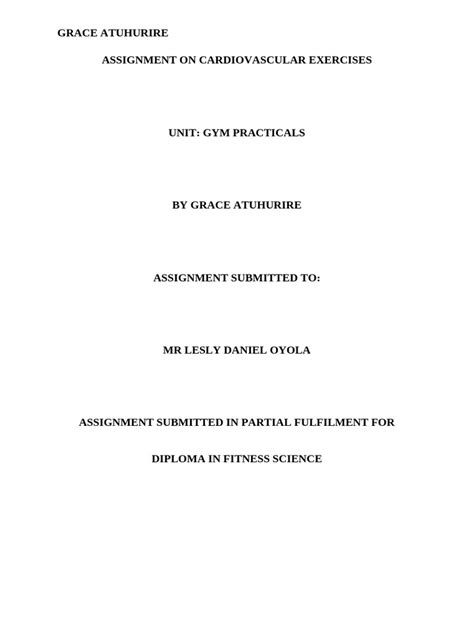 Cardiovascular Exercises Assignment Pdf