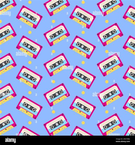 Pop Art Cassette Pattern For Textile Design 90s Vector Flat Style