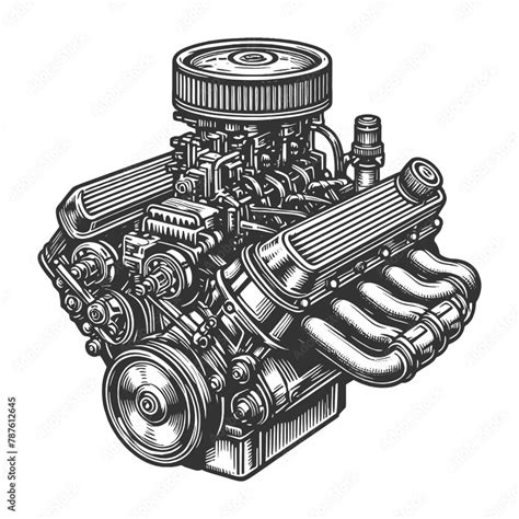 Detailed Classic Car Engine With Exposed Components Representing