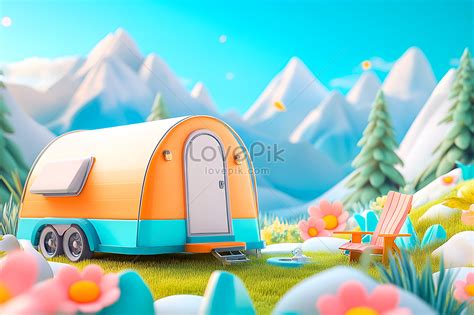 레트로 캠퍼 밴 일러스트 무료 다운로드 Lovepik