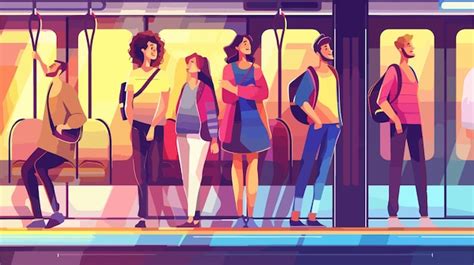 Urban Commuters In Metro Diverse Group Of Young Men And Women Traveling