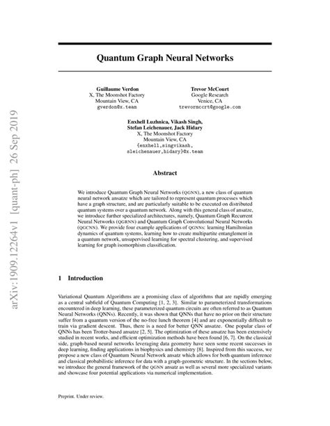 Quantum Graph Neural Networks Deepai