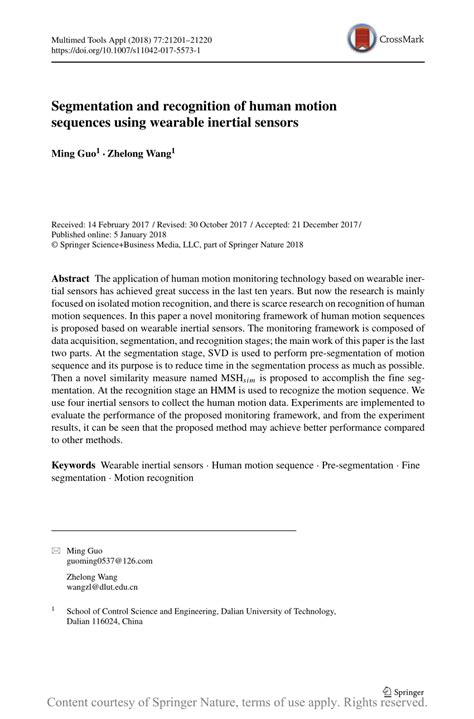Segmentation And Recognition Of Human Motion Sequences Using Wearable Inertial Sensors Request Pdf