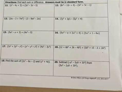 directions find sum or difference answers must in standard form 11 x 2 4x 3 3x 2 3x 5