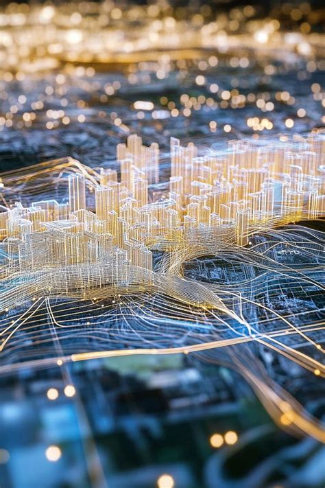 A Futuristic 3d Digital Twin Map Illustrating Real Time Spatial Connections Stock Illustration