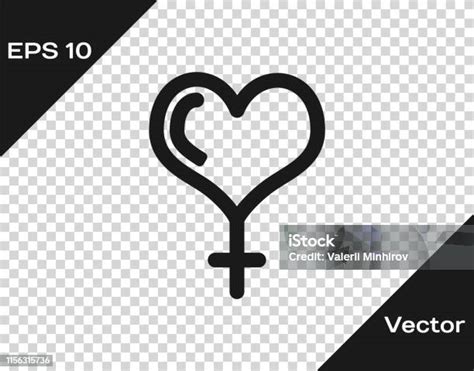 회색 여성 성별 기호와 투명 한 배경에 격리 된 심장 아이콘입니다 금성 기호입니다 여성 유기체 또는 여성의 상징 벡터