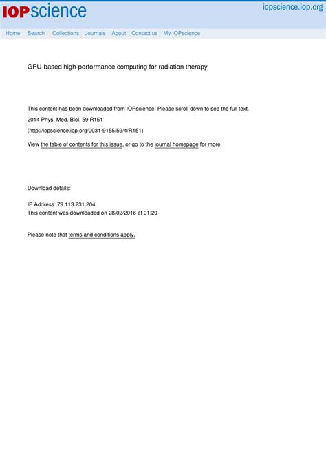 Pdf Gpu Based High Performance Computing For Radiation Therapy