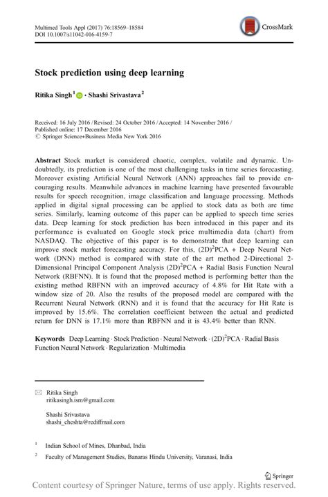 Stock Prediction Using Deep Learning Request Pdf