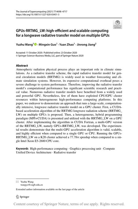Gpus Rrtmg Lw High Efficient And Scalable Computing For A Longwave Radiative Transfer Model On
