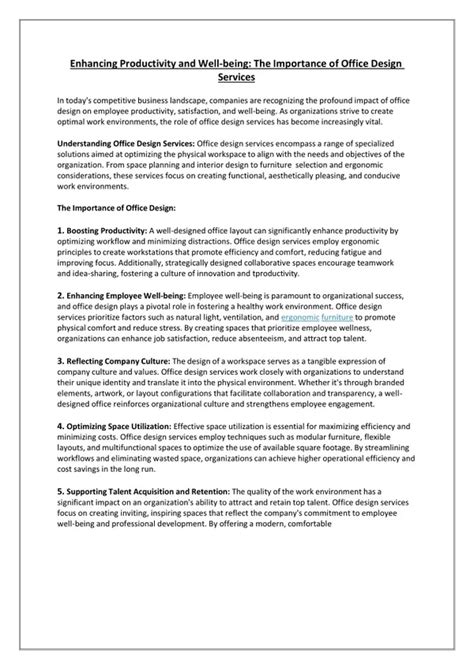 Ppt Enhancing Productivity And Well Being The Importance Of Office Design Services Powerpoint