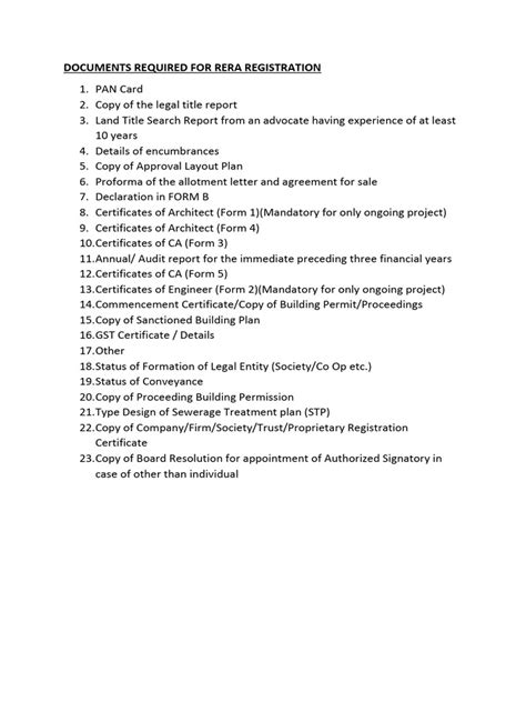 Documents Required For Rera Registration Pdf