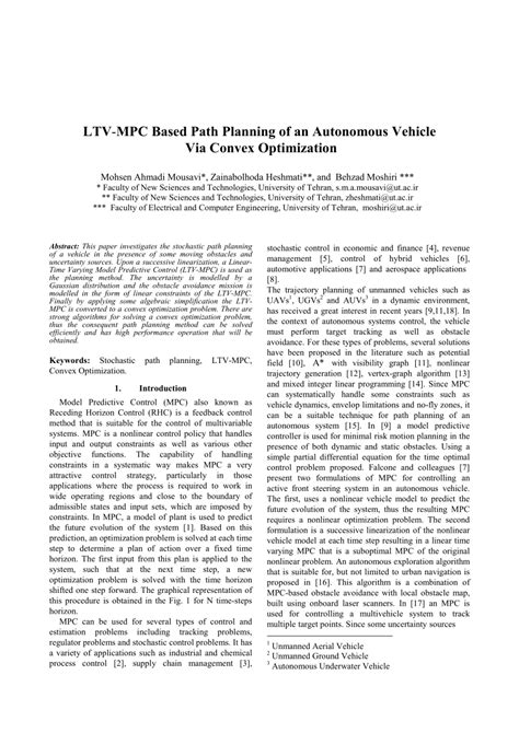 Pdf Ltv Mpc Based Path Planning Of An Autonomous Vehicle Via Convex