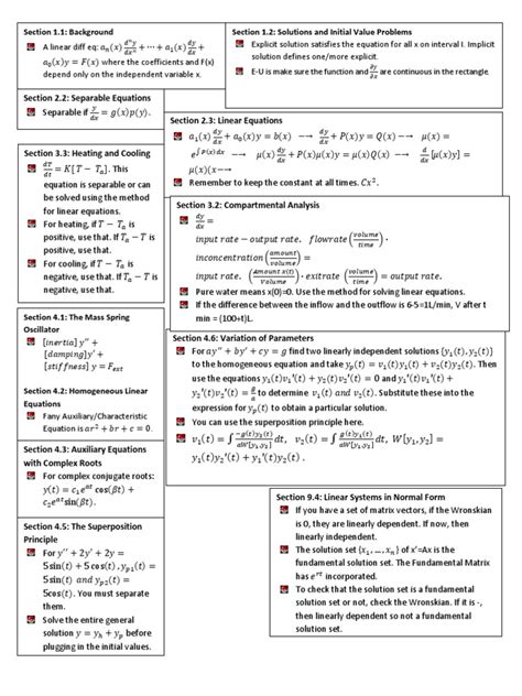 Diff Eq Cheat Sheet Pdf Eigenvalues And Eigenvectors System Of Linear Equations