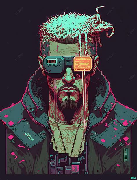 Cartoon Illustration Retro Cyberpunk Character Portrait Background