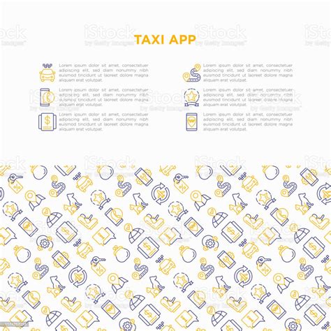 얇은 라인 아이콘 택시 응용 프로그램 개념 지불 방법 프로모션 코드 응용 프로그램 설정 정보 전화 번호 포인터 경로 목적지 공항 전송 아기 좌석 인쇄 용지에 대한 벡터