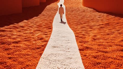 Premium Ai Image Dreamlike Installation A Man Walking On An Orange Path