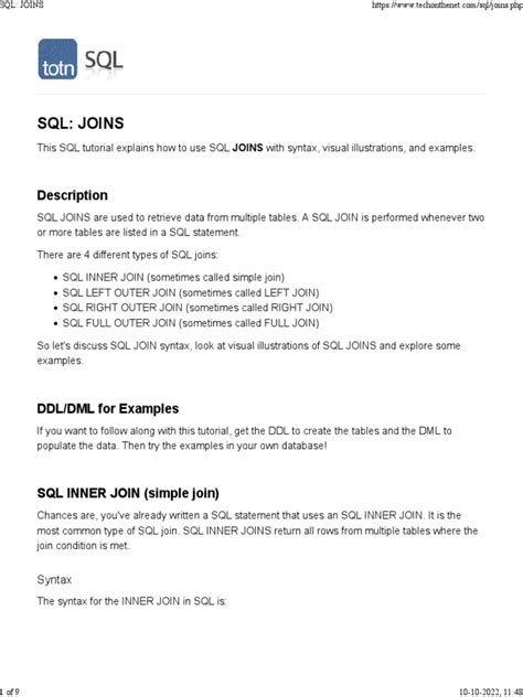 sql joins pdf sql table database