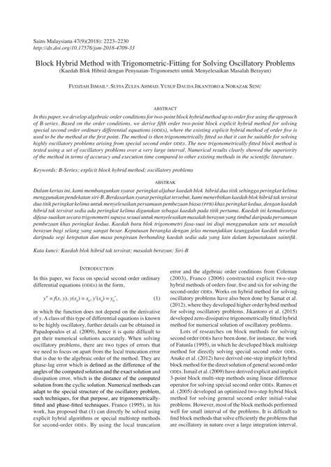 Pdf Block Hybrid Method With Trigonometric Fitting For Solving