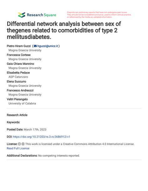 PDF Differential Network Analysis Between Sex Of The Genes Related To Comorbidities Of Type 2