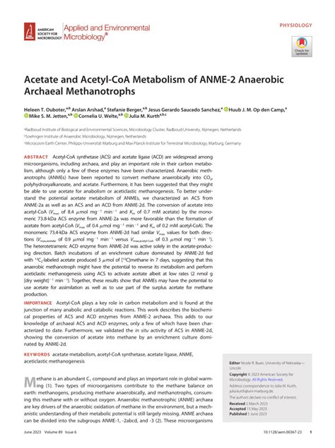 Acetate And Acetyl Coa Metabolism Of Anme 2 Anaerobic Archaeal