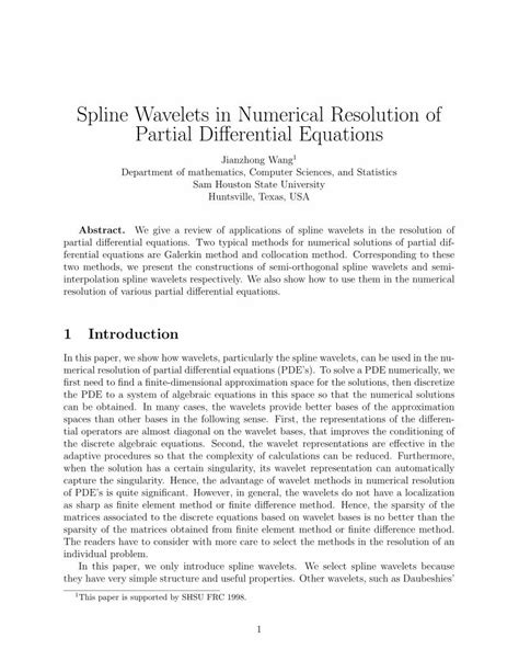 Pdf Spline Wavelets In Numerical Resolution Of Partial Differential Equations Dokumen Tips