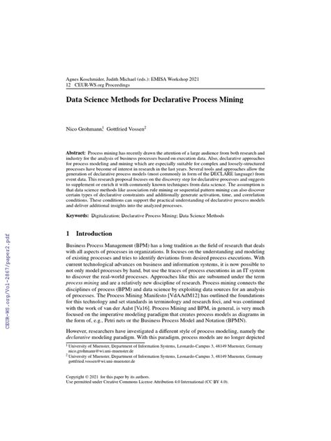 Data Science Methods For Declarative Process Mining Pdf Data Science Applied Mathematics
