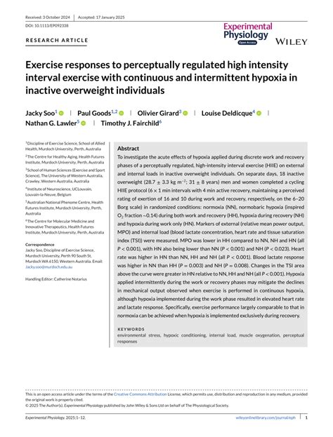 Pdf Exercise Responses To Perceptually Regulated High Intensity