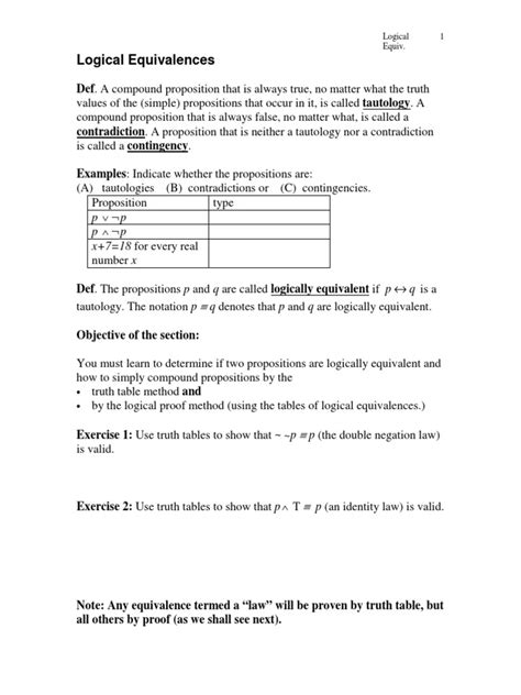 Logical Equivalences Pdf Contradiction Logical Expressions