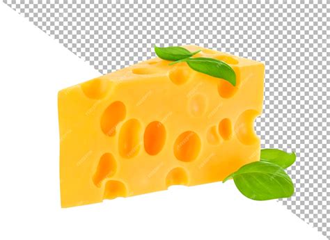Кусок сыра с листьями базилика изолированными на белом Премиум Psd