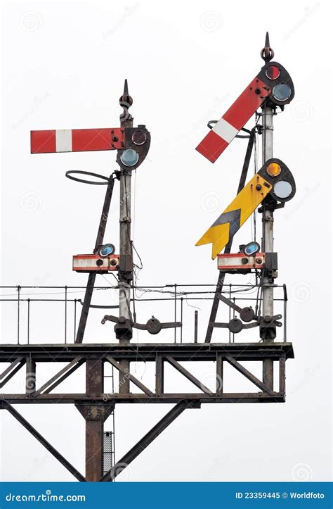 Red Semaphore Railway Signal At Stop Portrait Stock Image
