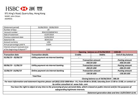 Hong Kong Hsbc Bank Statement Easy To Fill Template In Word And Pdf