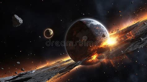 Epic Space Collision Of Two Planets With Fiery Explosions Stock Illustration Illustration Of