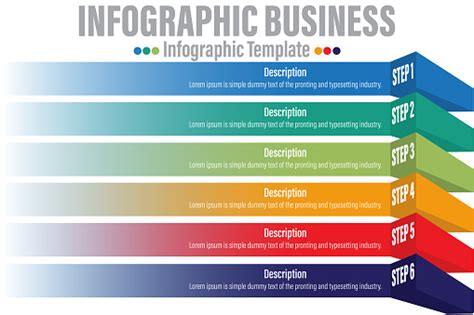 현대 다채로운 3d 차트 6 단계 또는 6 옵션 그래프 다이어그램 프리젠 테이션 및 차트에 대 한 템플릿입니다 인포그래픽 요소 벡터 그림입니다 3차원 형태에 대한 스톡 벡터
