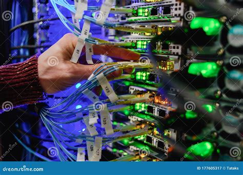 Man Data Center Technician Performing Server Maintenance Stock Image Image Of Professional