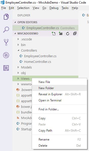 how to perform crud operations with asp core using vs code and ado