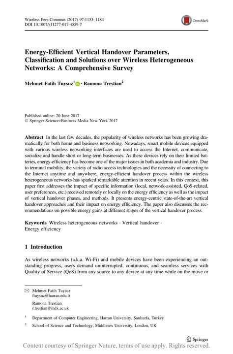 Energy Efficient Vertical Handover Parameters Classification And Solutions Over Wireless