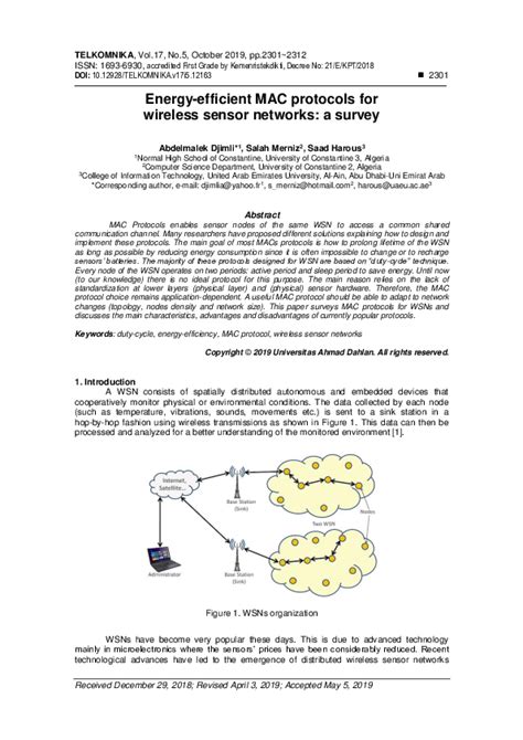 Pdf Energy Efficient Mac Protocols For Wireless Sensor Networks A Survey