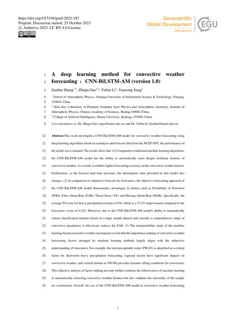 Pdf A Deep Learning Method For Convective Weather Forecasting Cnn Bilstm Am Version 10
