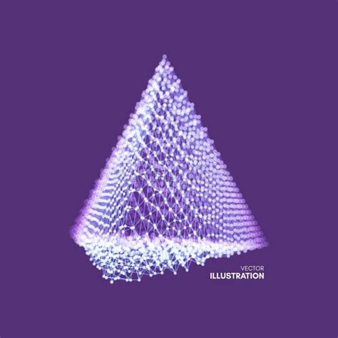 Pyramid Object With Dots Molecular Grid 3d Technology Style With Particle Vector