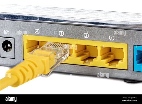 Connecting An Ethernet Rj45 Cable To The Lan Port Lan Network And Internet Connection Router