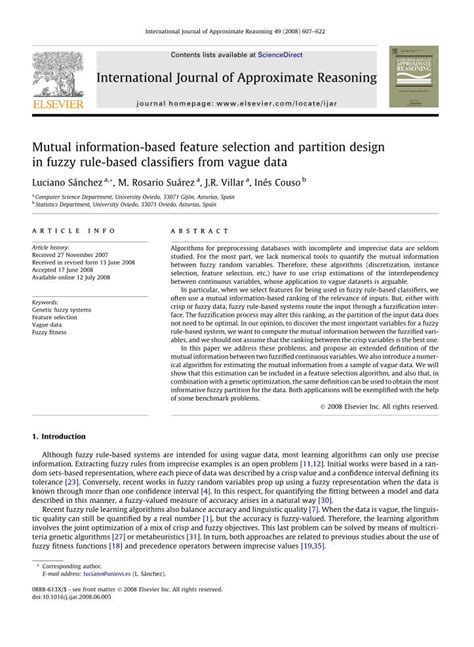 Pdf Mutual Information Based Feature Selection And Partition Design