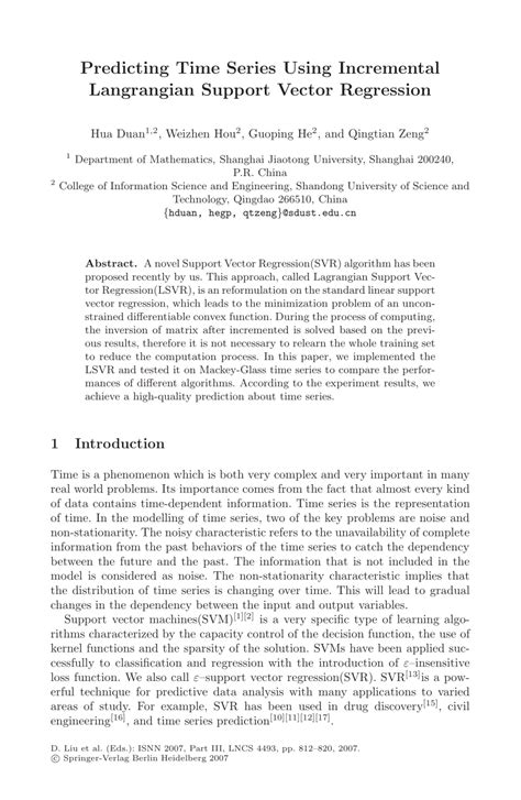 Pdf Predicting Time Series Using Incremental Langrangian Support