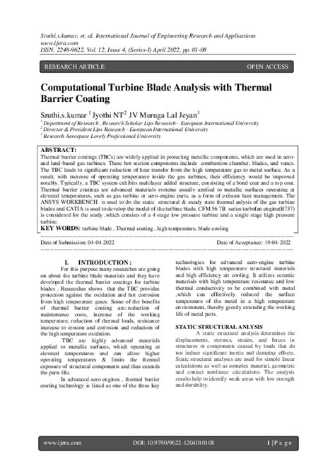 Pdf Computational Turbine Blade Analysis With Thermal Barrier Coating