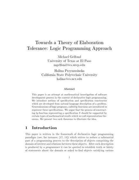 Pdf Towards A Theory Of Elaboration Tolerance Logic Programming Approach