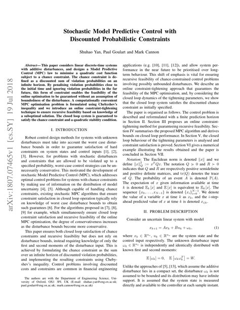 Pdf Stochastic Model Predictive Control With Discounted Probabilistic
