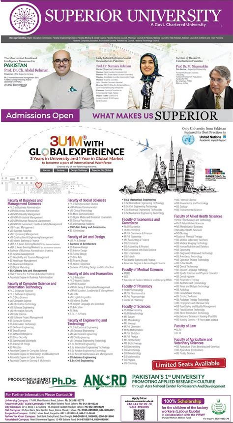 Superior University Lahore Admissions In Jang Newspaper Pakistan On 01