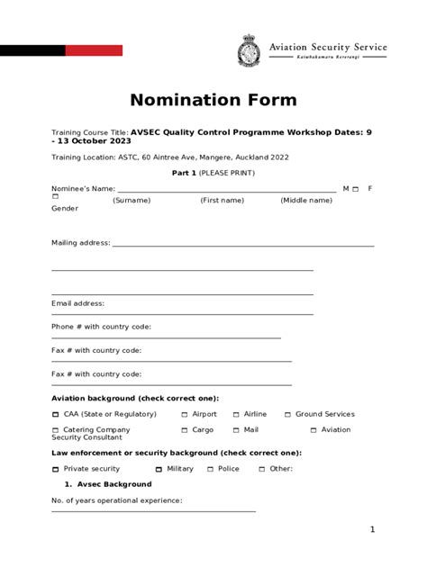 Nomination Caa Doc Template Pdffiller