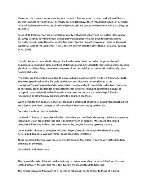 Demodex Also Known As Demodectic Mange Pdf Medical Specialties