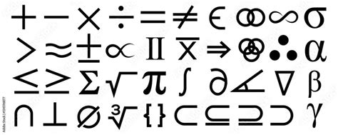 Mathematical Symbols Vector Set Algebra And Calculus Signs Arithmetic Operators Geometry