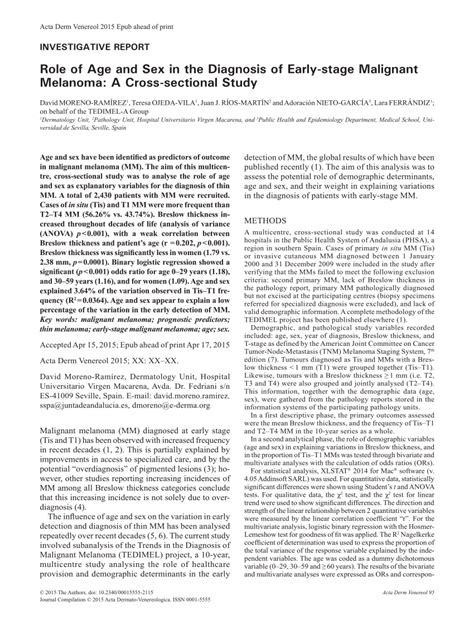 Pdf Role Of Age And Sex In The Diagnosis Of Early Stage Malignant